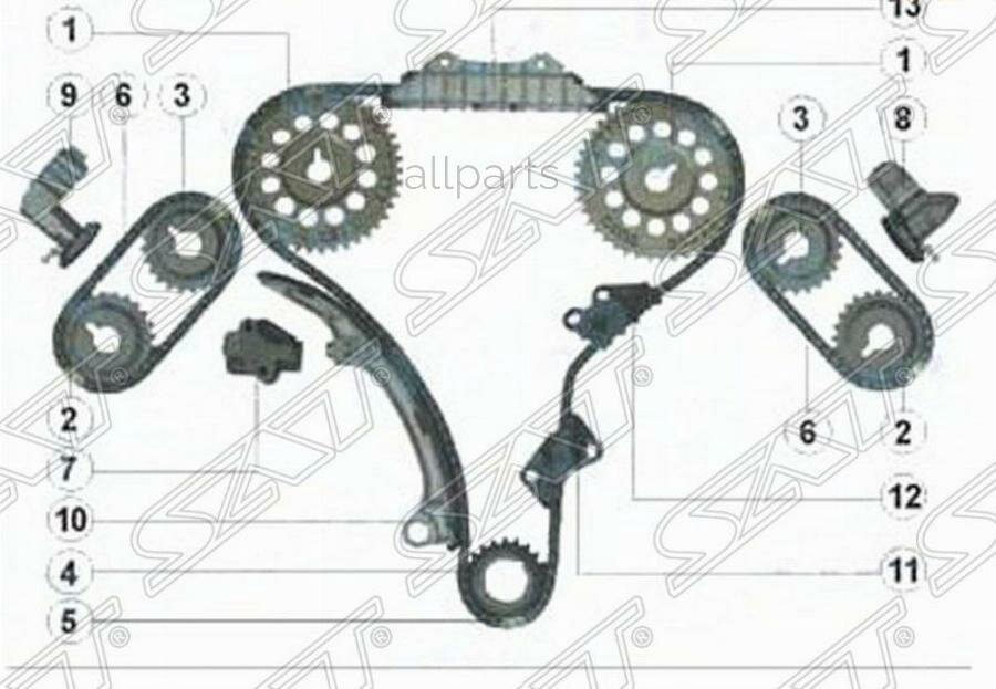 SAT TK-NS308-A Комплект замены цепи ГРМ NISSAN VQ20DE/VQ25DE/VQ30DE