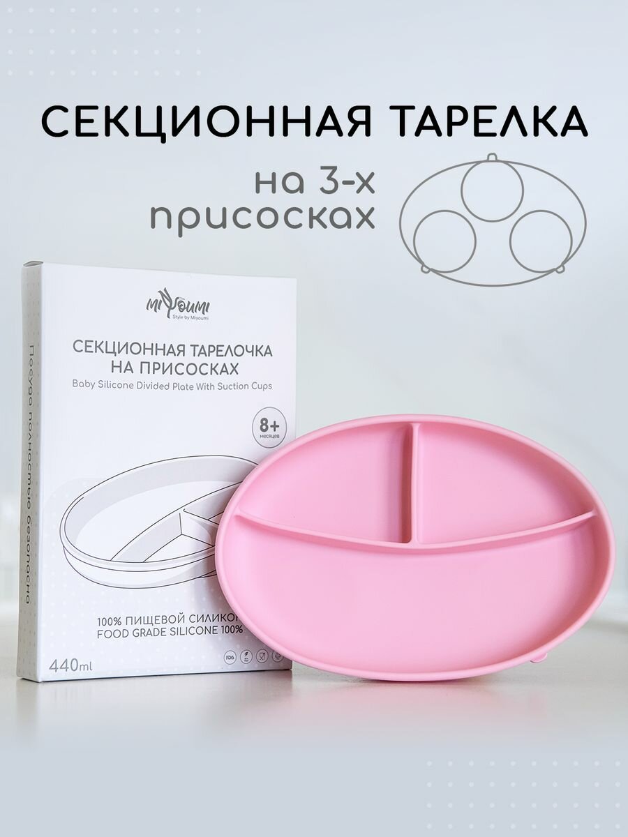 Силиконовая секционная тарелка на присоске Miyoumi, тарелка детская