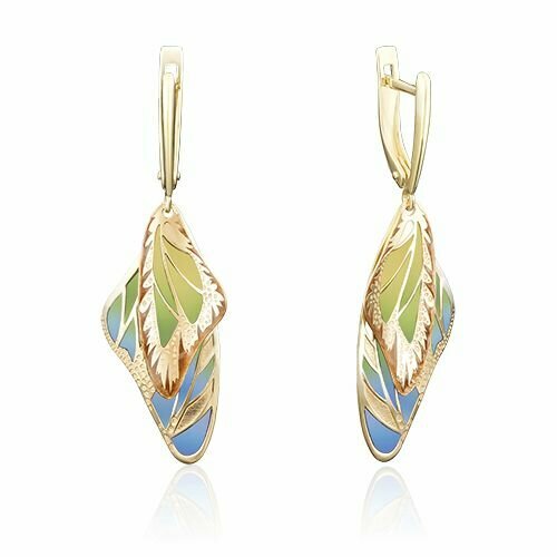 Серьги, желтое золото, 585 проба, эмаль