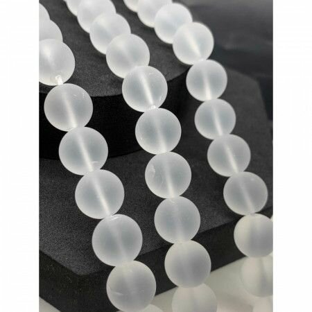 Каменные бусины, Горный Хрусталь, шарик гладкий, матовый, 12 мм, длина нити 38 см, около 32 бусин