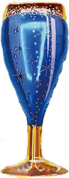 Шар (30'/76 см) Фигура, Бокал Шампанское, Сверкающие искры, Синий, 1 шт.