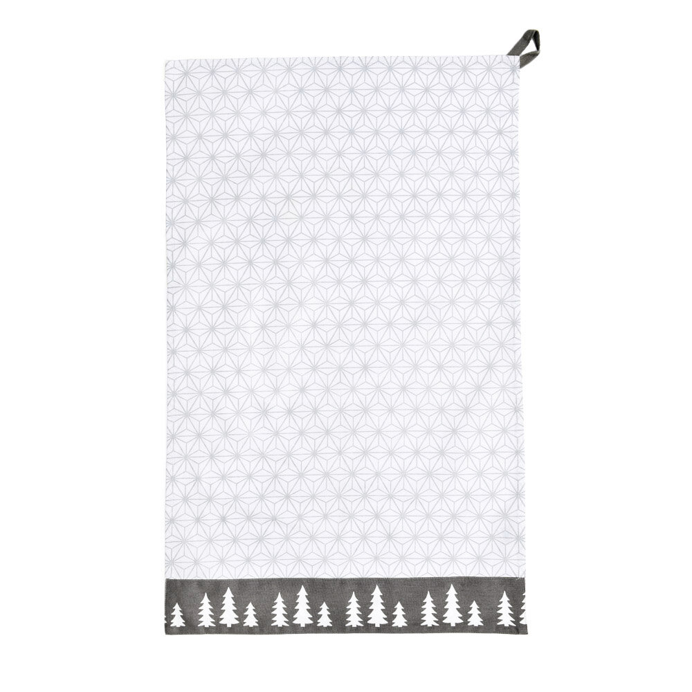 Полотенце Clayre&Eef LSH42C, кухонное, хлопок, белое, с елками и геометрическим рисунком, 50x85 см, 50701