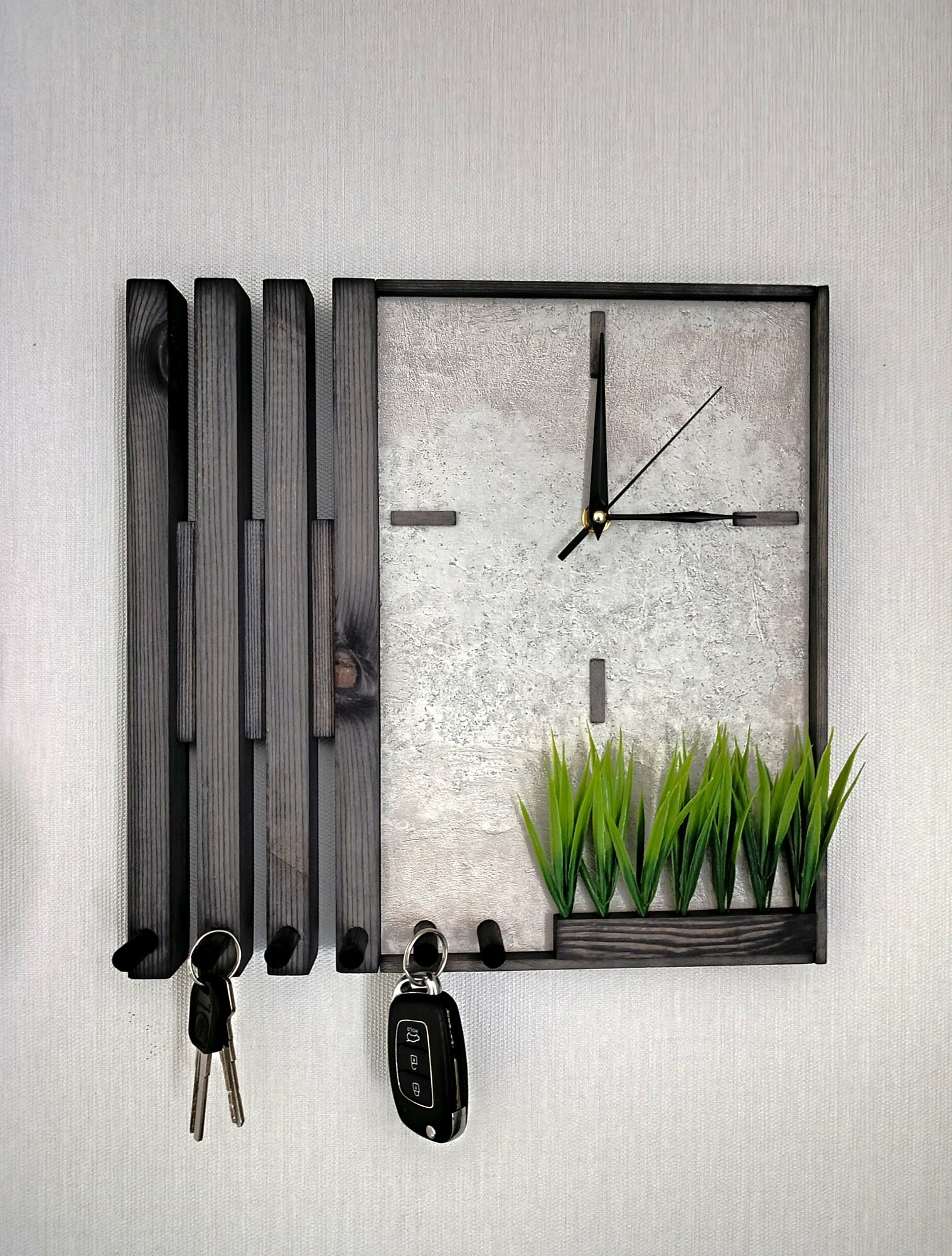 Часы Настенные Ключница Интерьерное Панно с Травой Рейки Лофт