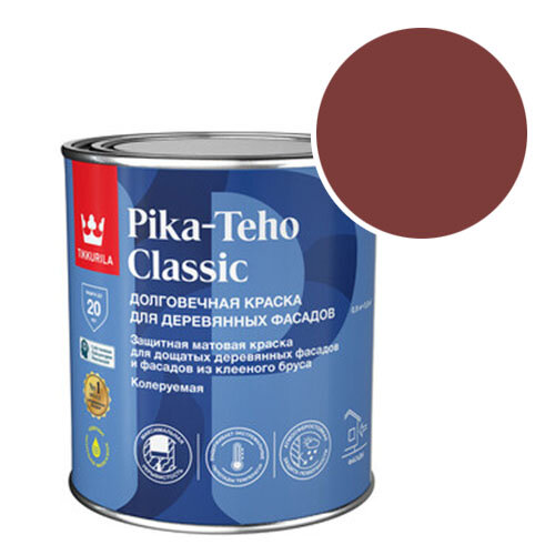 Краска фасадная по дереву Tikkurila Pika-Teho Classic водно-дисперсионная RAL 3011 (Коричнево-красный - Brown red) 0,9 л