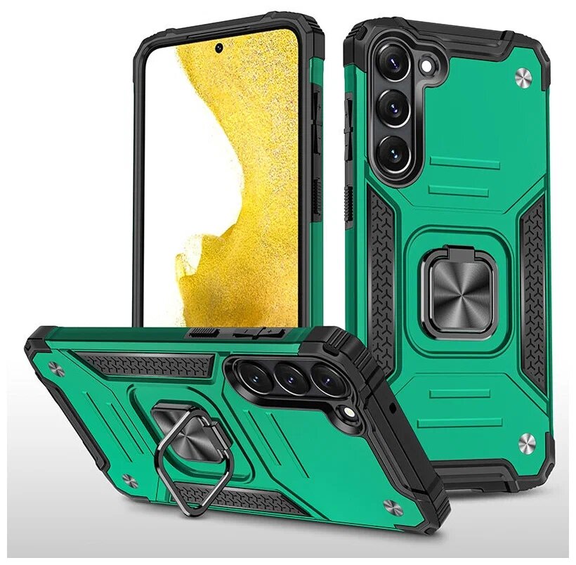 Противоударный чехол для Samsung Galaxy S23 Plus SHOCKPROOF с магнитным кольцом-подставкой зелёный