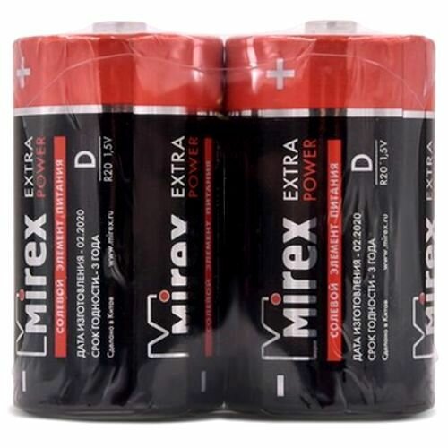 Батарейка D солевая Mirex R20 в термопленке 2шт.