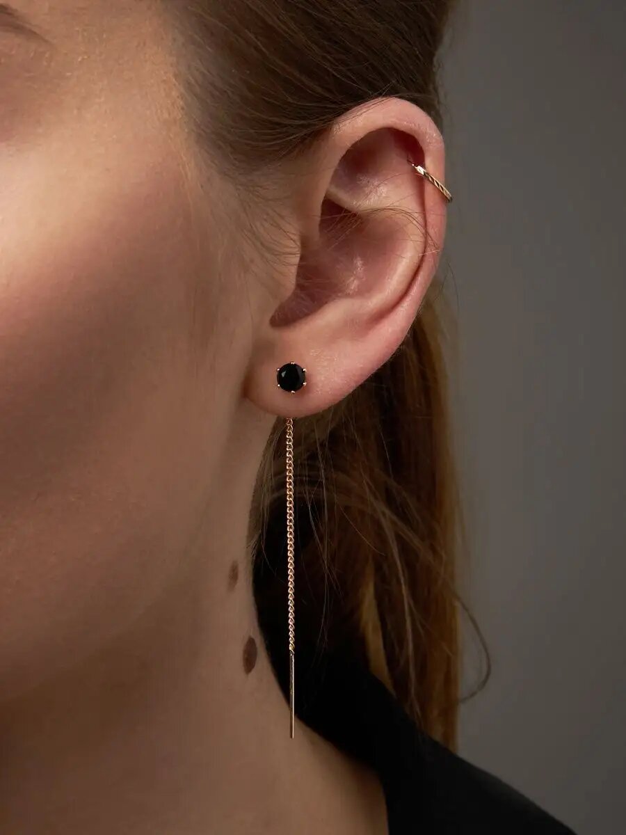 Серьги цепочки, фианит