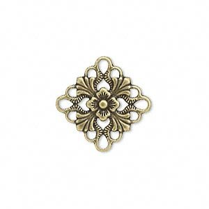 Декоративный элемент, 16х16мм, фантазийный квадрат, базовый материал - латунь, античный позолоченный (цвет - бронза), 5 шт.