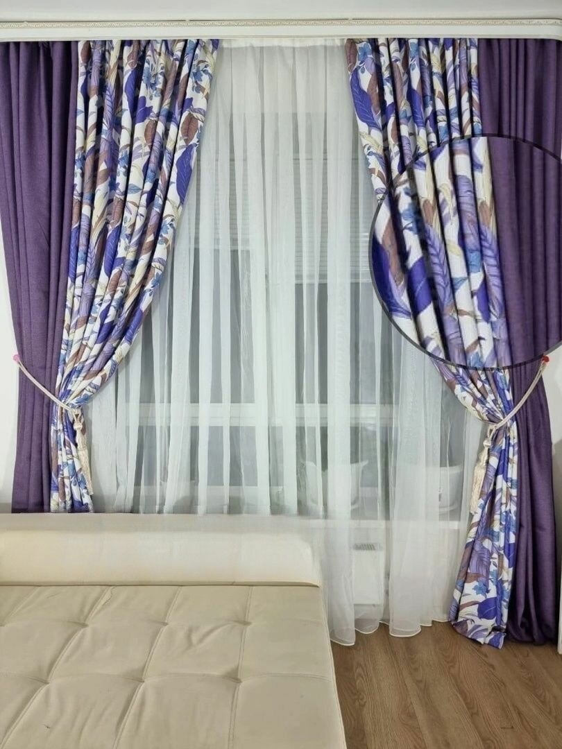 Шторы блекаут плотные двойные сиреневые