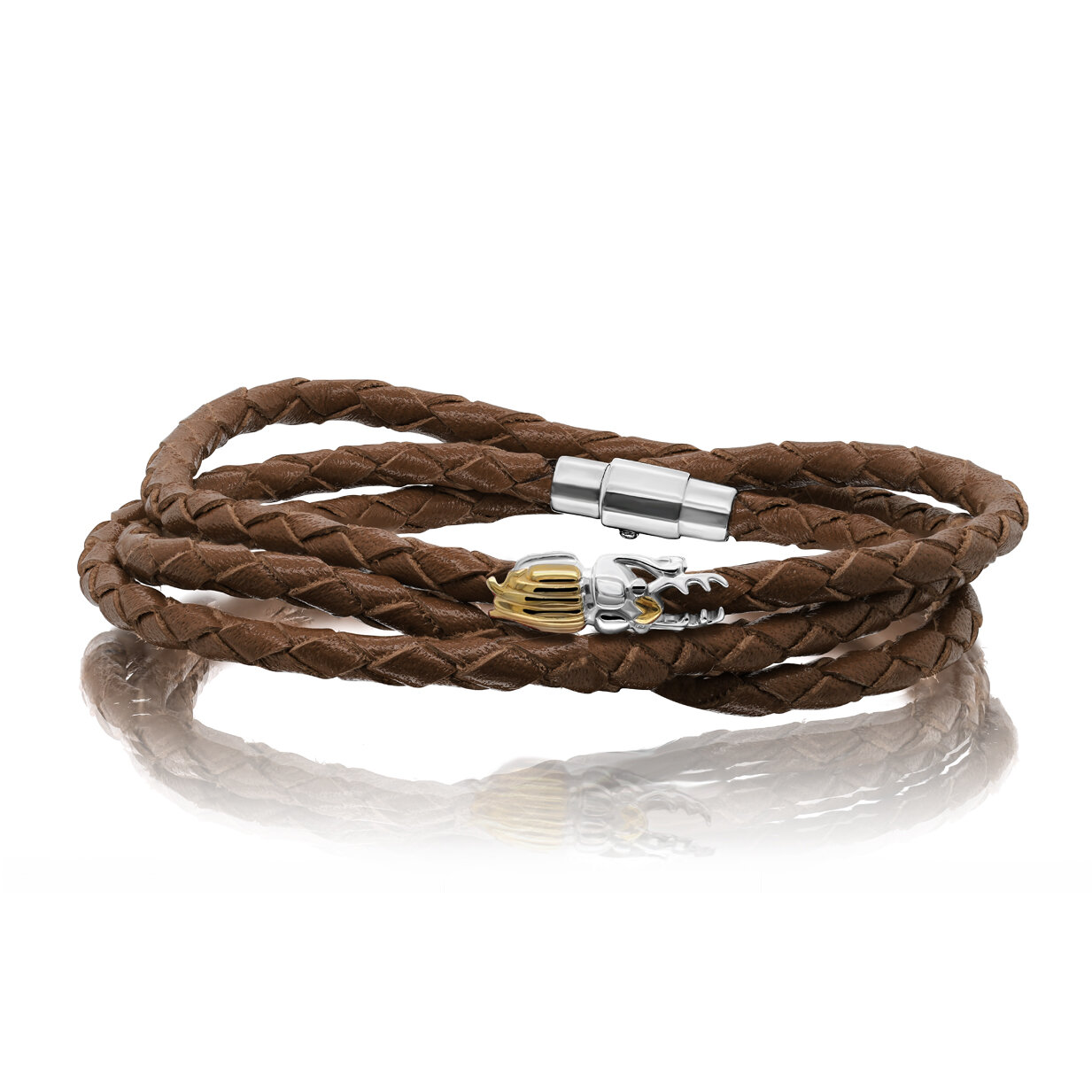 Браслет-цепочка, серебро, 925 проба, родирование, кожа