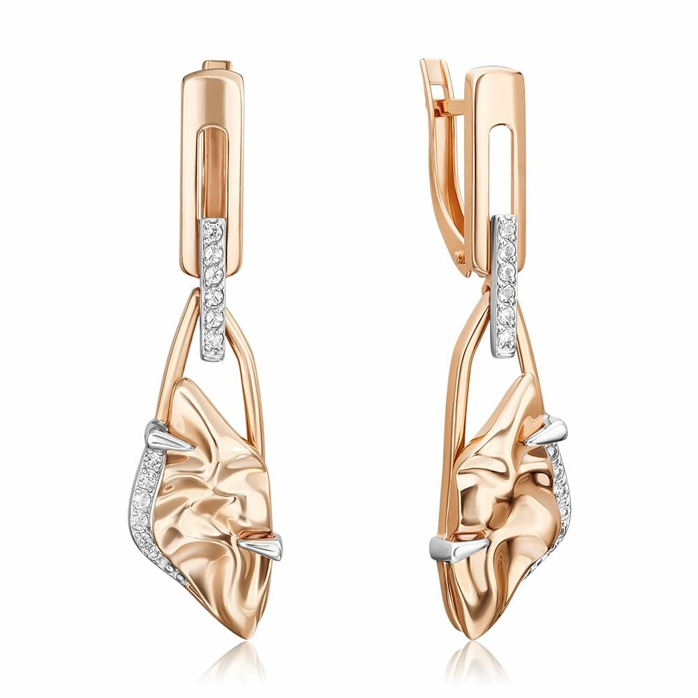 Серьги, комбинированное золото, 585 проба, родирование, топаз