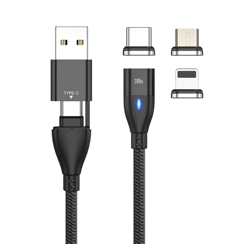 Магнитный USB-кабель типа C, 100 Вт, 5 А, кабель для быстрой зарядки Micro 1,8 м, Black with 3Tips