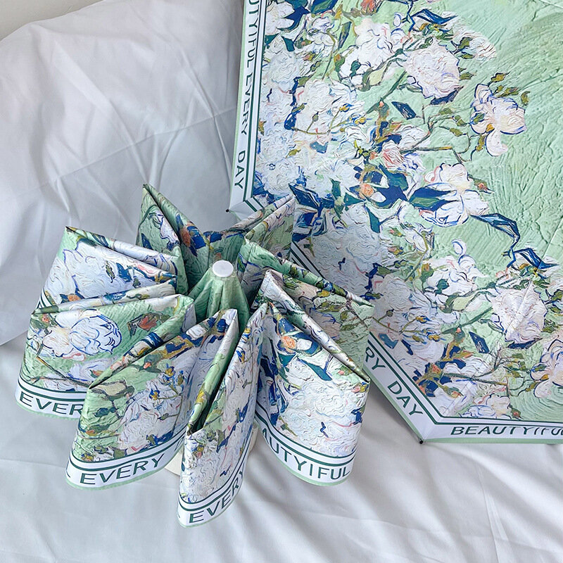 Японский и корейский автоматический зонт для женщин, свежий цветочный дизайн, зонт для защиты от солнца, двойное использование для солнца и дождя, черное покрытие, 50% off зонтов