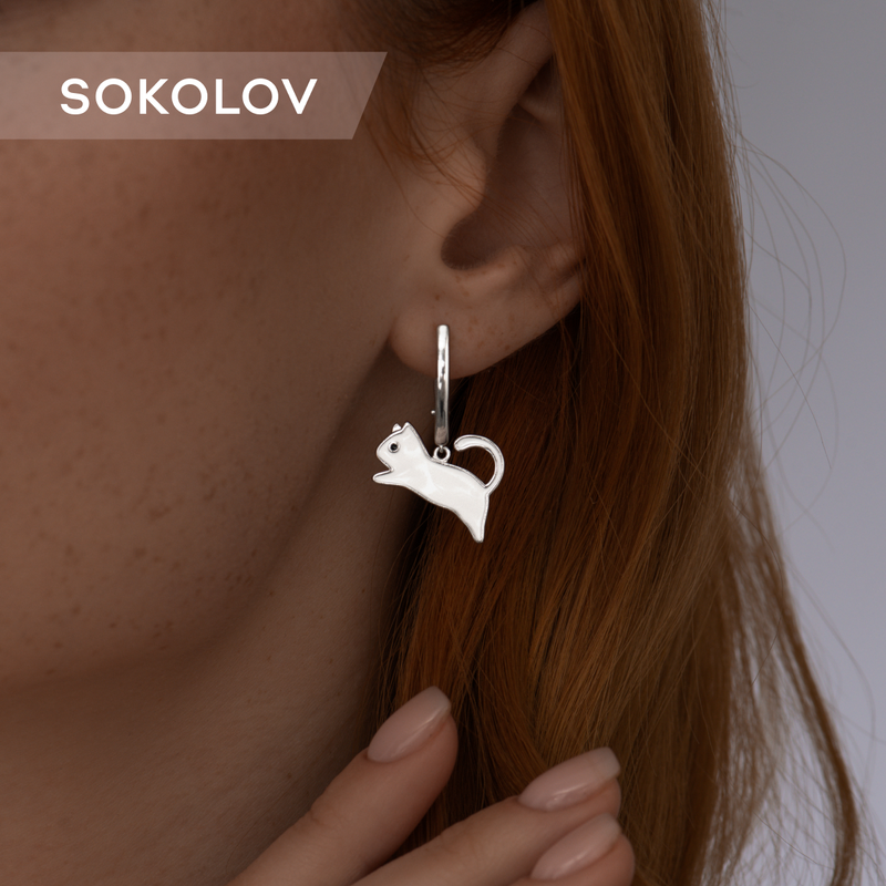 Серьги с подвесками, серебро, 925 проба, эмаль