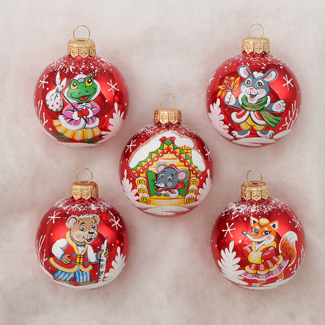 Набор стеклянных елочных шаров Теремок 6 см красный, 5 шт, Фабрика Елочка, С2392-крас