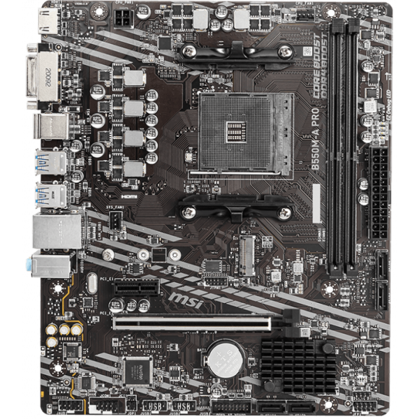 Материнская плата MSI B550M-A PRO, AM4, AMD B550, 2xDDR4, 4xSATA, 1xM.2, 1xPCIe 4.0 x16, 1xPCIe x1, 1xDVI-D, 1xHDMI, 1x 1Gb LAN, 2xUSB 2.0, 4xUSB 3.2
