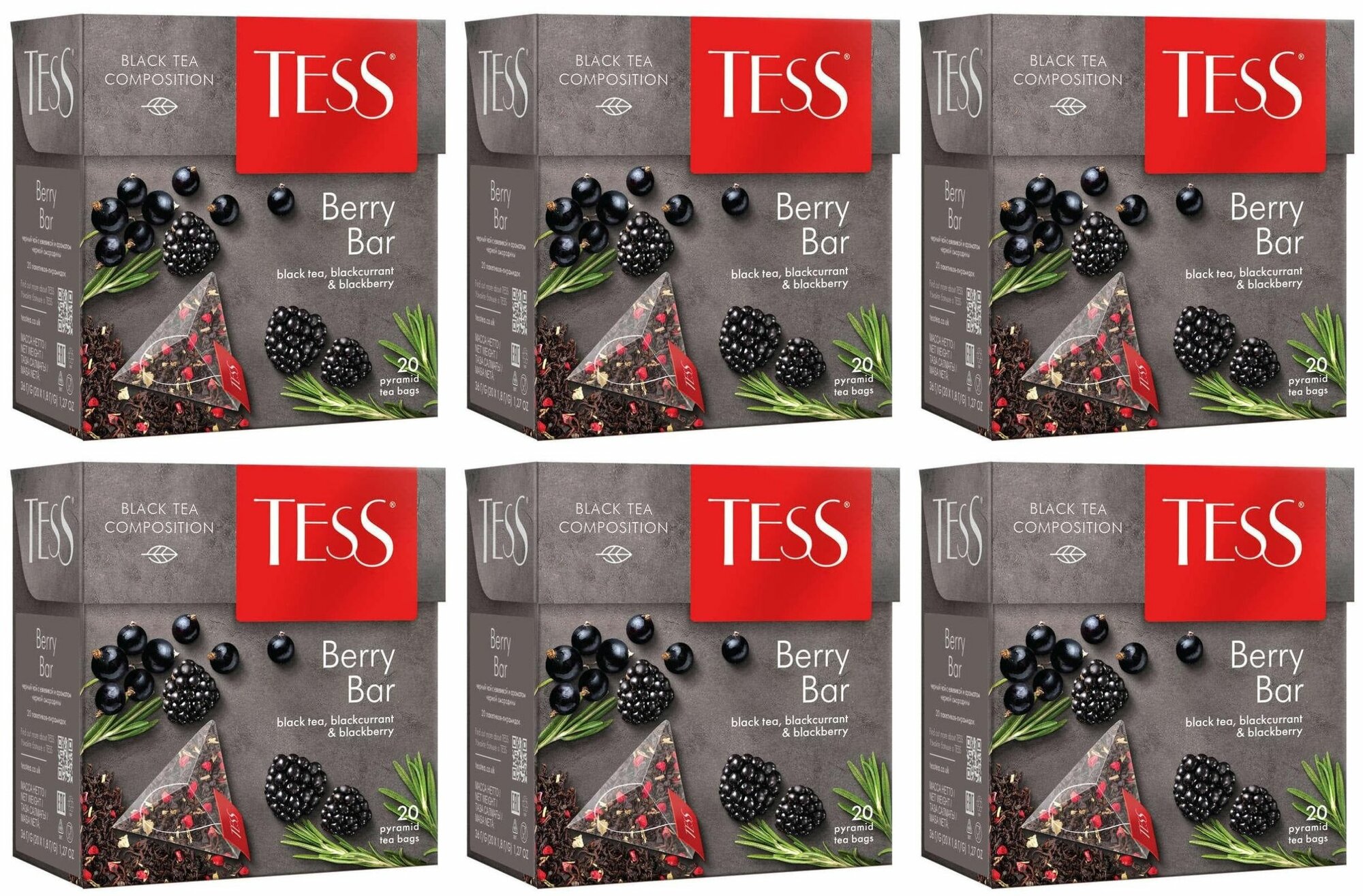 Tess Чай черный Berry Bar, в пирамидках, 1.8 г х 20 шт, 6 уп