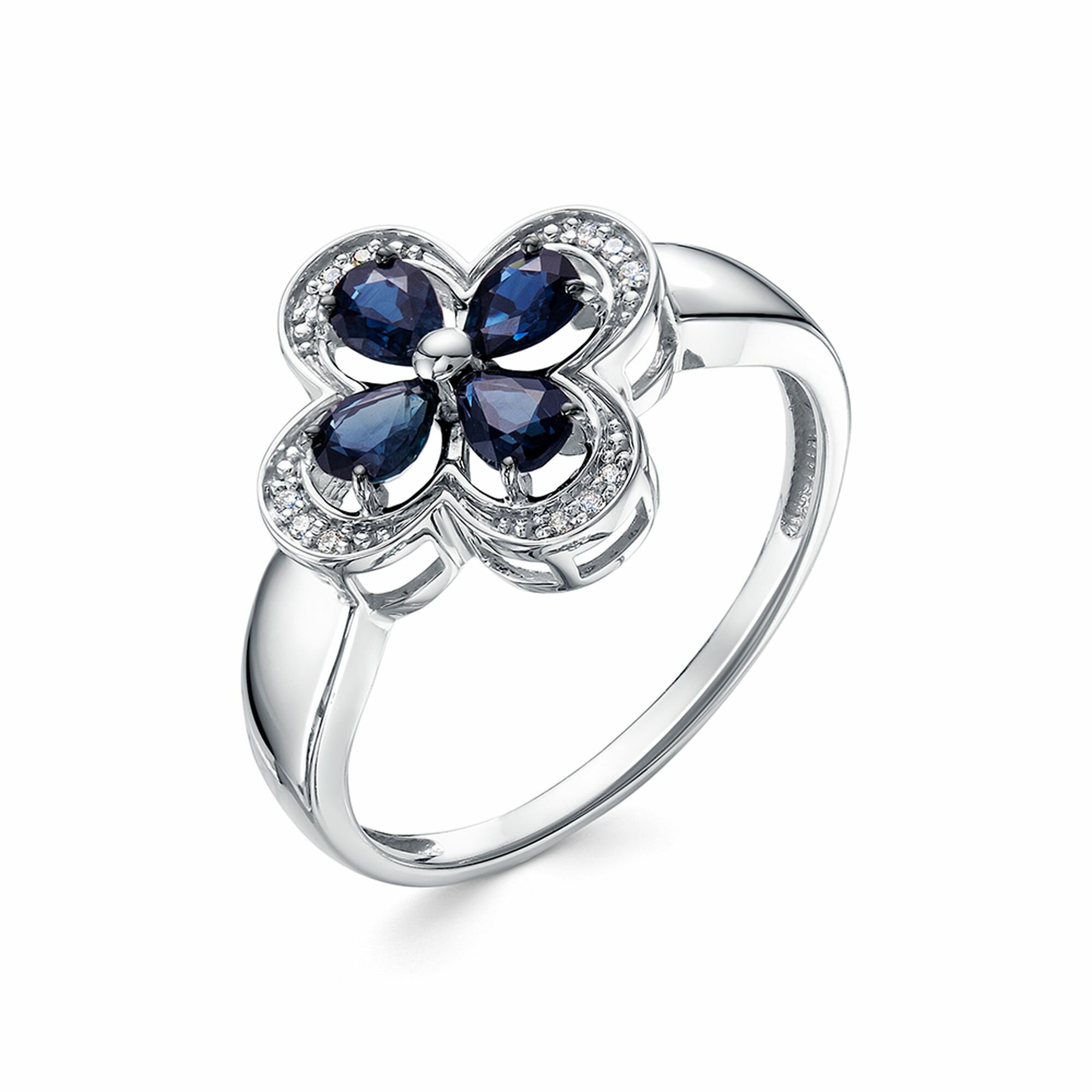 Кольцо, белое золото, 585 проба, сапфир, бриллиант