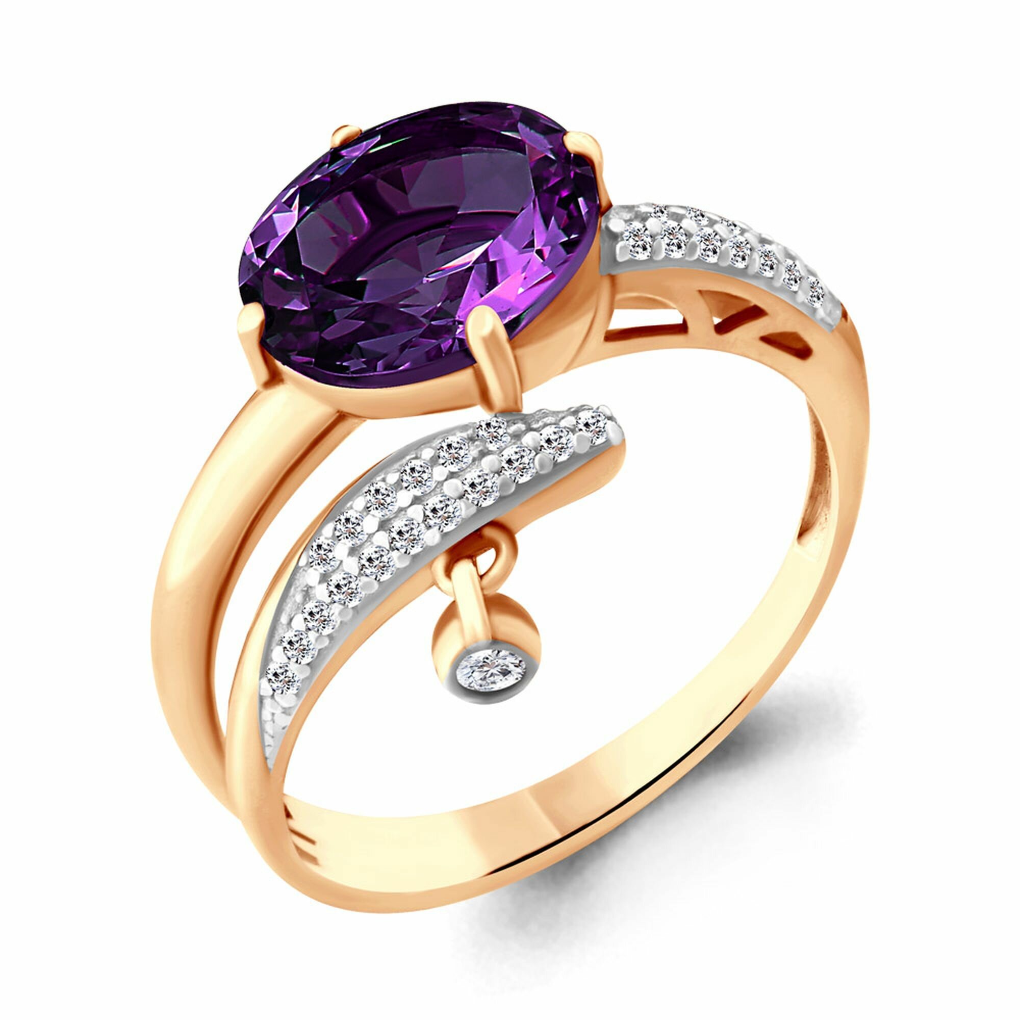 Кольцо дорожка, серебро, 925 проба, золочение, аметист, фианит