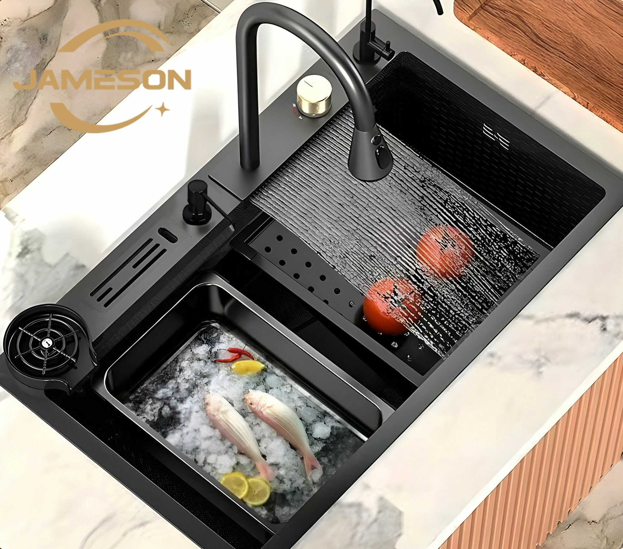 Мойка для кухни JAMESON Сотовое тиснение из нержавеющей стали Нанотехнология противообрастания Многофункциональный комплект