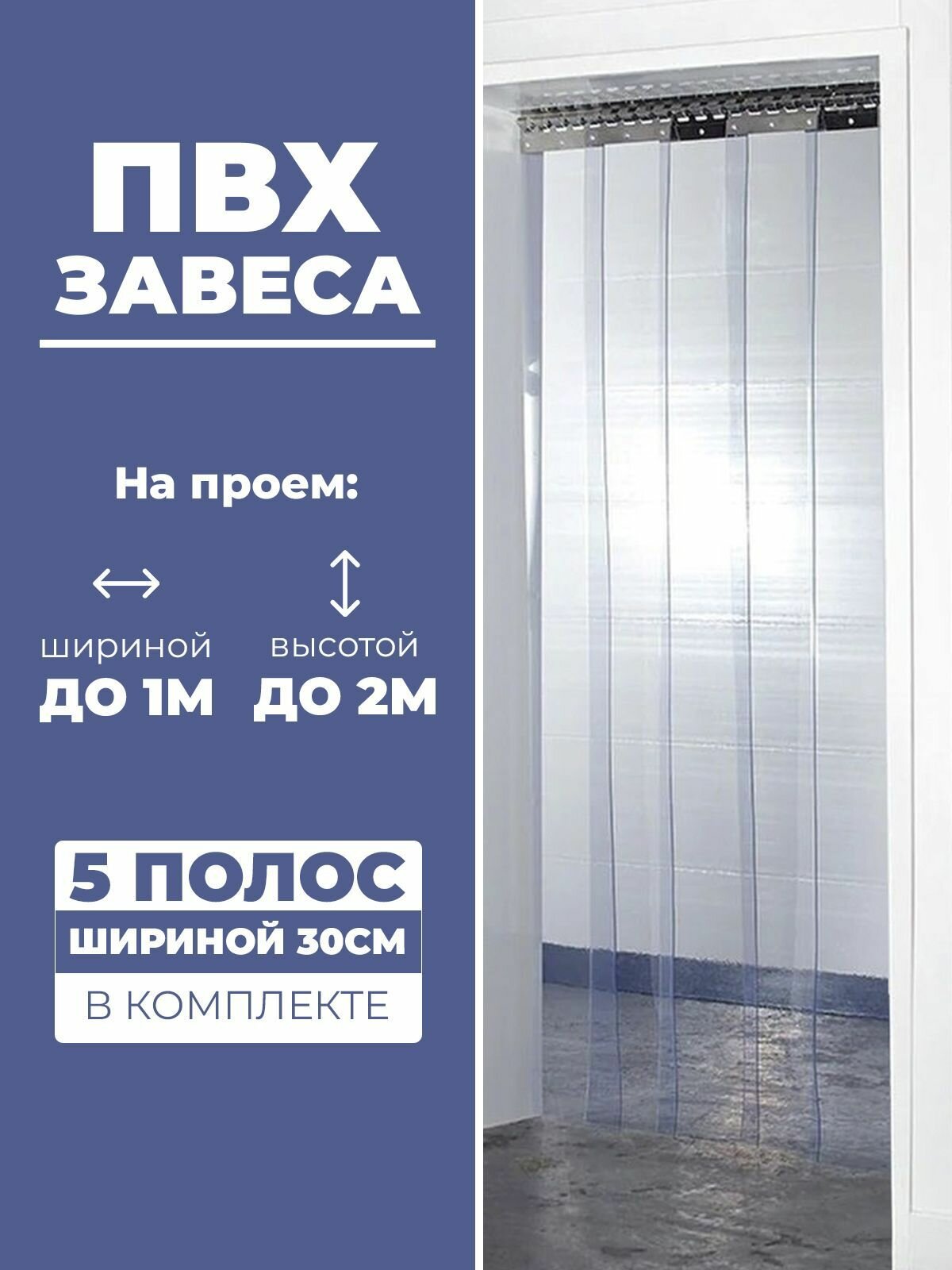 Завеса ПВХ 2х0,98м. Прозрачная пленка 0,8х300мм. Готовый комплект