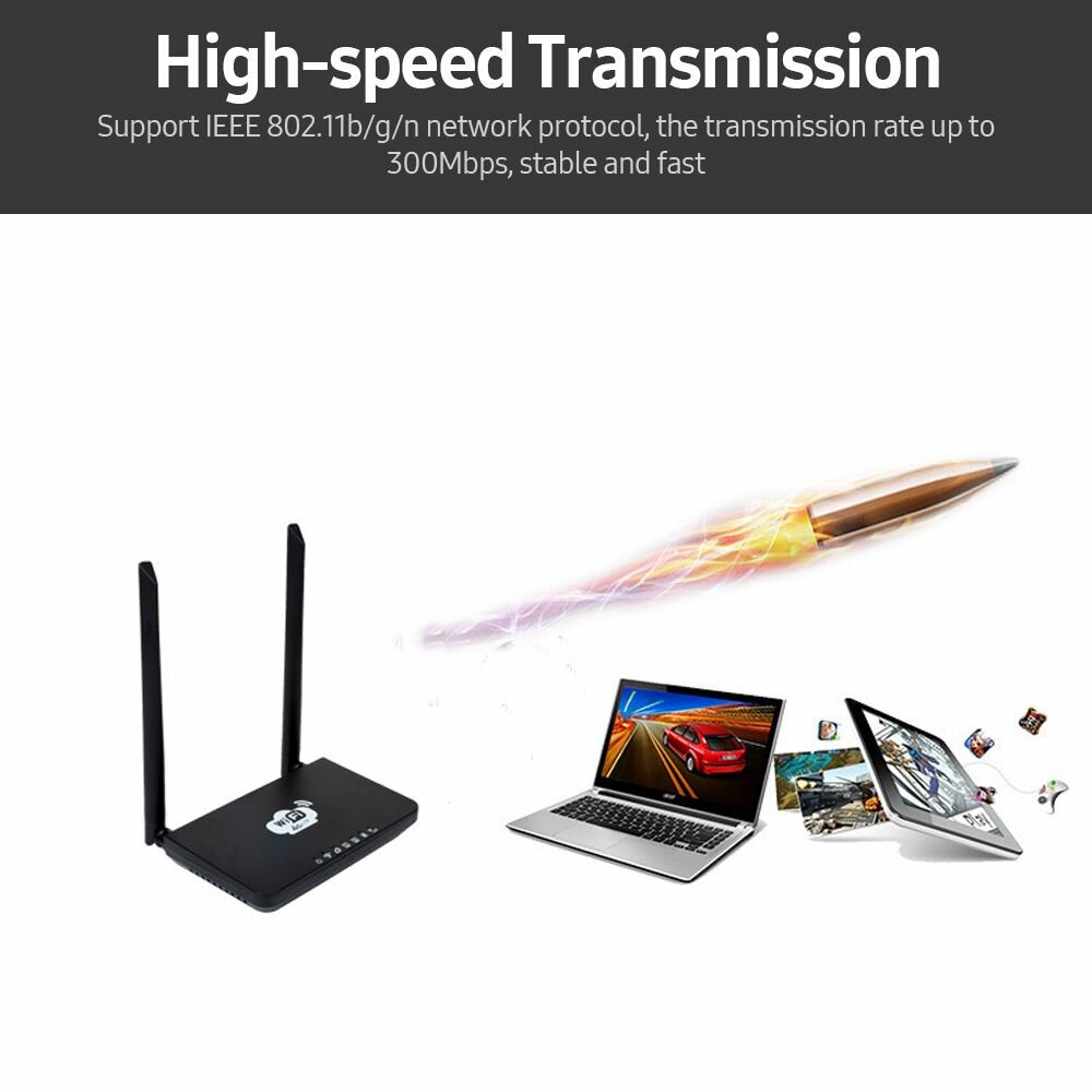 4G LTE WiFi роутер, 300 Мбит/с, 2 антенны, черный, EU Plug