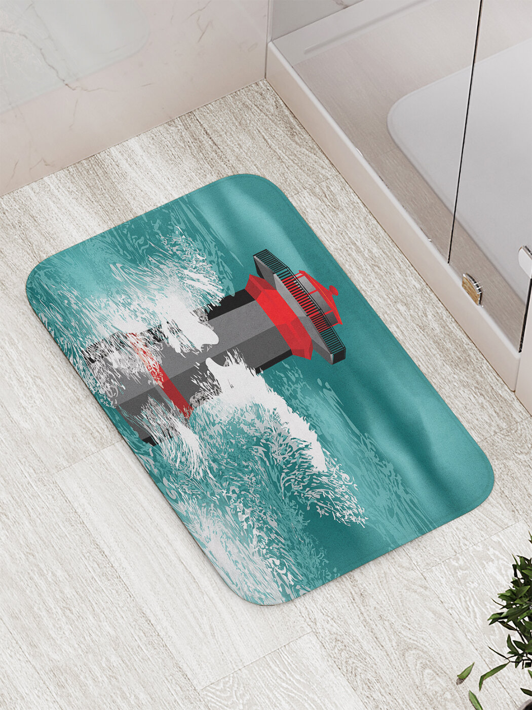Коврик для ванной комнаты и туалета противоскользящий JoyArty "Маяк в волнах" 52х77 см