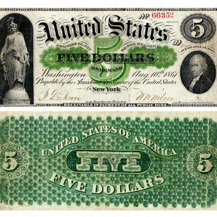 5 долларов 1861 США Нью-Йорк, сувенирная копия, банкноты и купюры редкие коллекционные