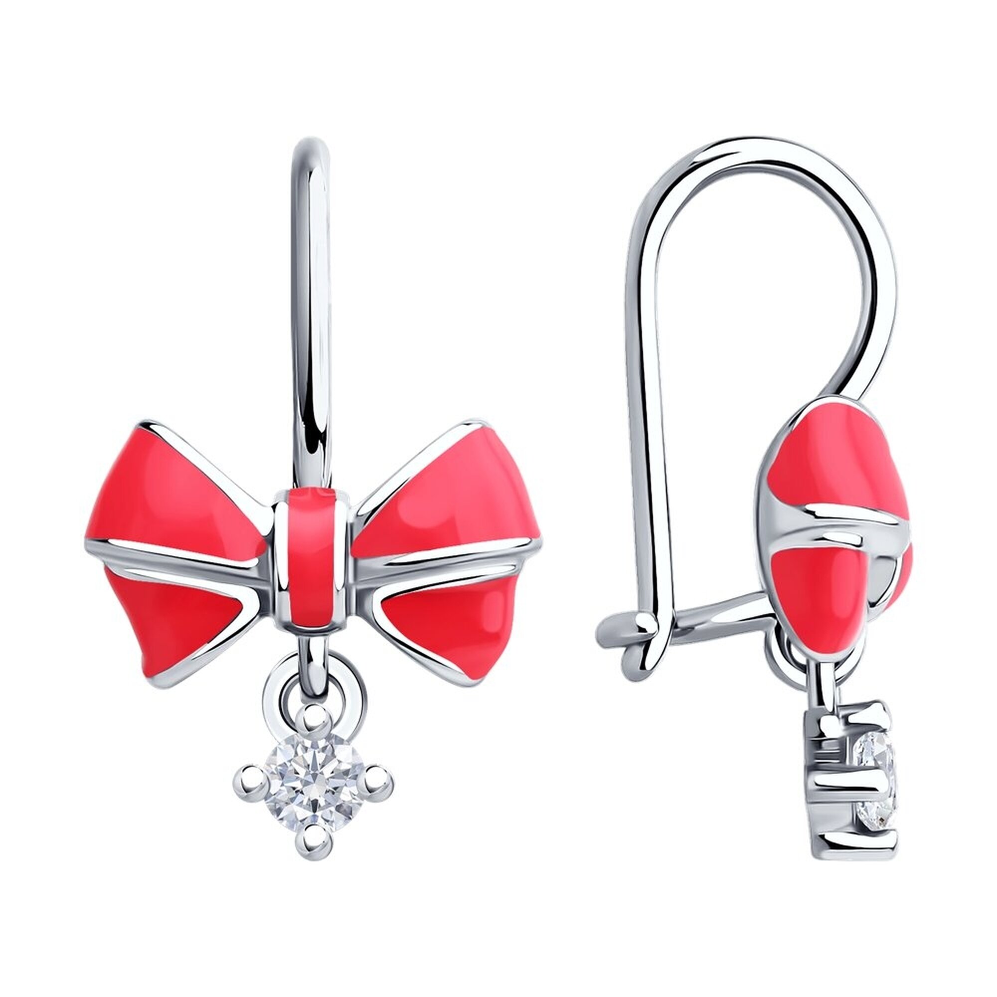 Серьги, серебро, 925 проба, родирование, эмаль, фианит