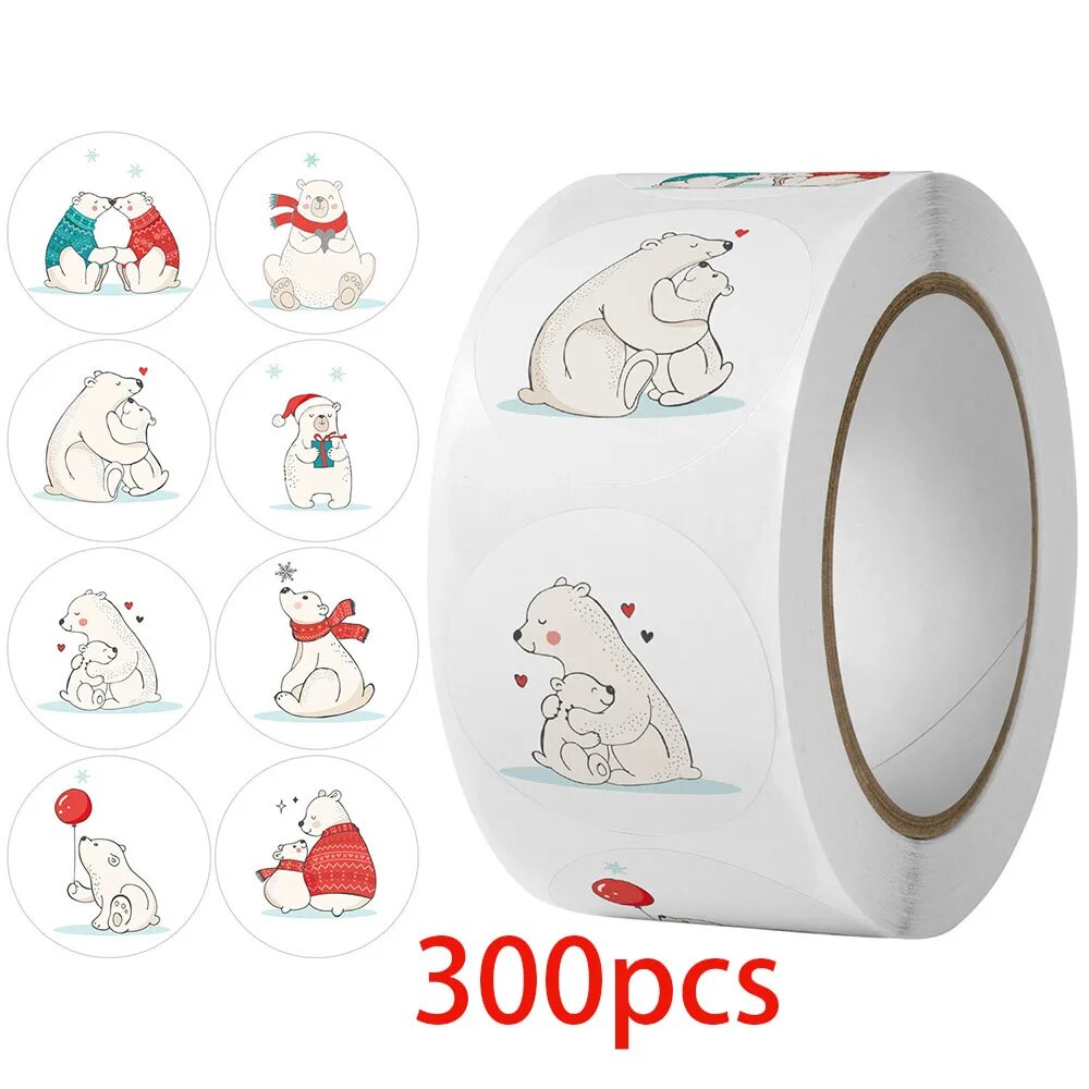 Наклейки с полярными медведями, 2,5 см, 300 шт, c3-300pcs