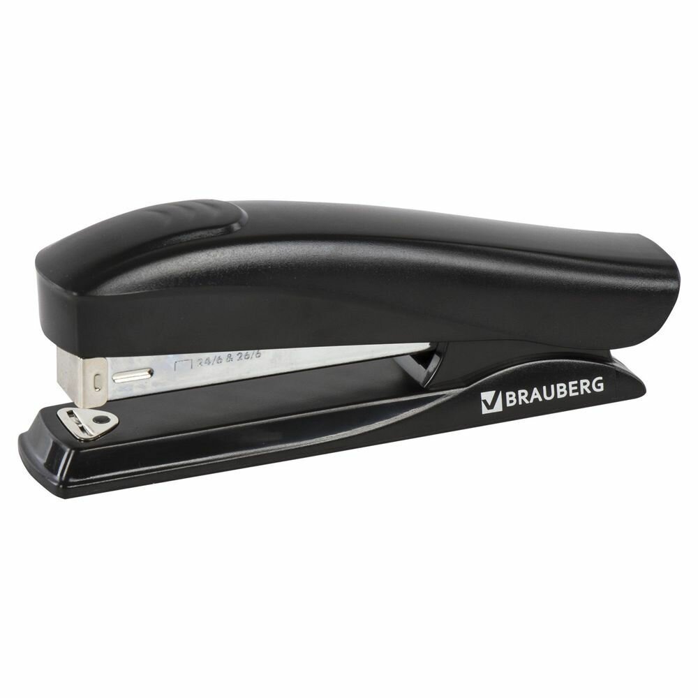 Степлер №24/6, 26/6 BRAUBERG "ST-100", до 20 листов, черный