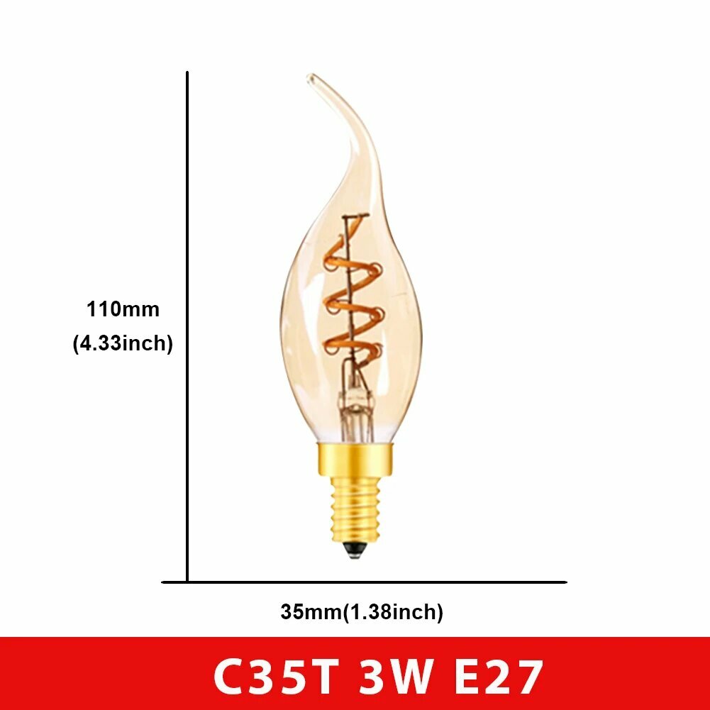 Спиральные светодиодные лампы Эдисона C35 T25 ST64 G80 G95 G125 4Вт 2200К C35T 3W E14
