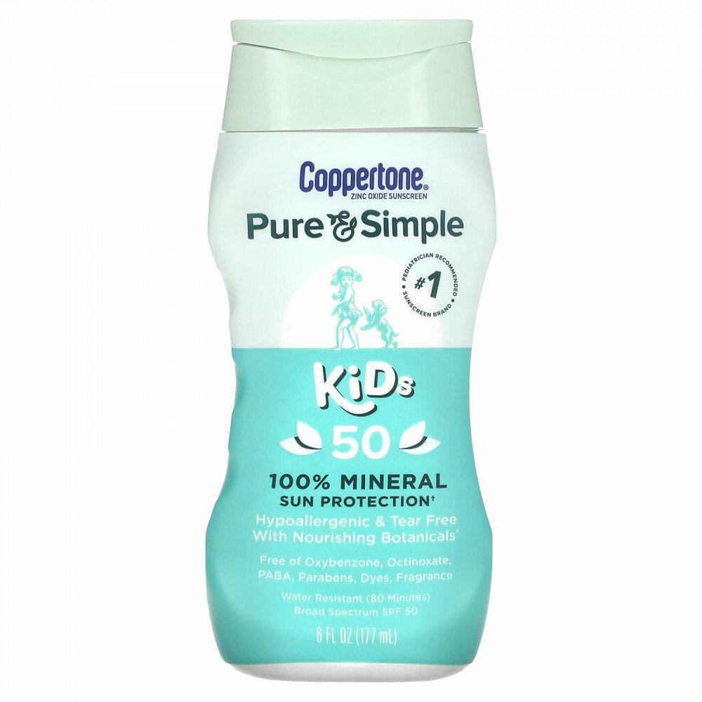 Coppertone, Pure & Simple, для детей, 100% минеральная защита от солнца, SPF 50, 177 мл (6 жидк. унц.)