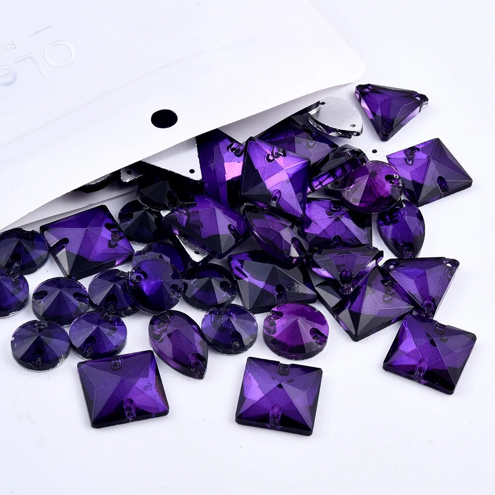 Oleeya стеклянные стразы для пошива Фиолетовый, mix shape 50pcs, Dark Amethyst