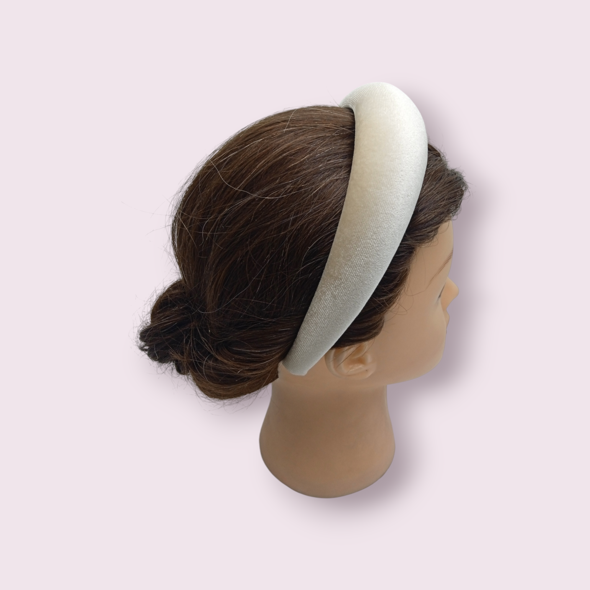 Ободок для волос из бархатной ткани, объемный, молочного цвета