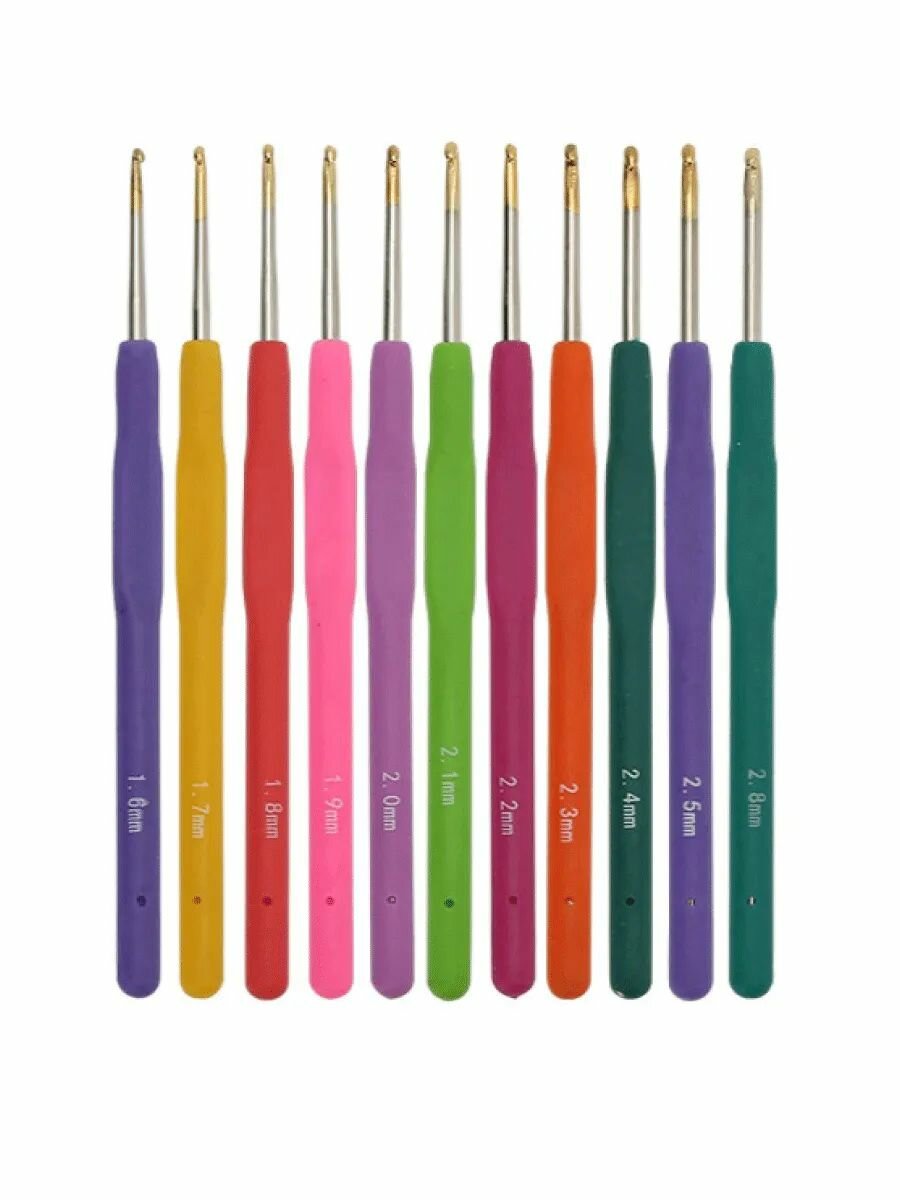 Комплект вязальных крючков с эргономичными ручками (11 штук 1,6 - 2,8 мм)