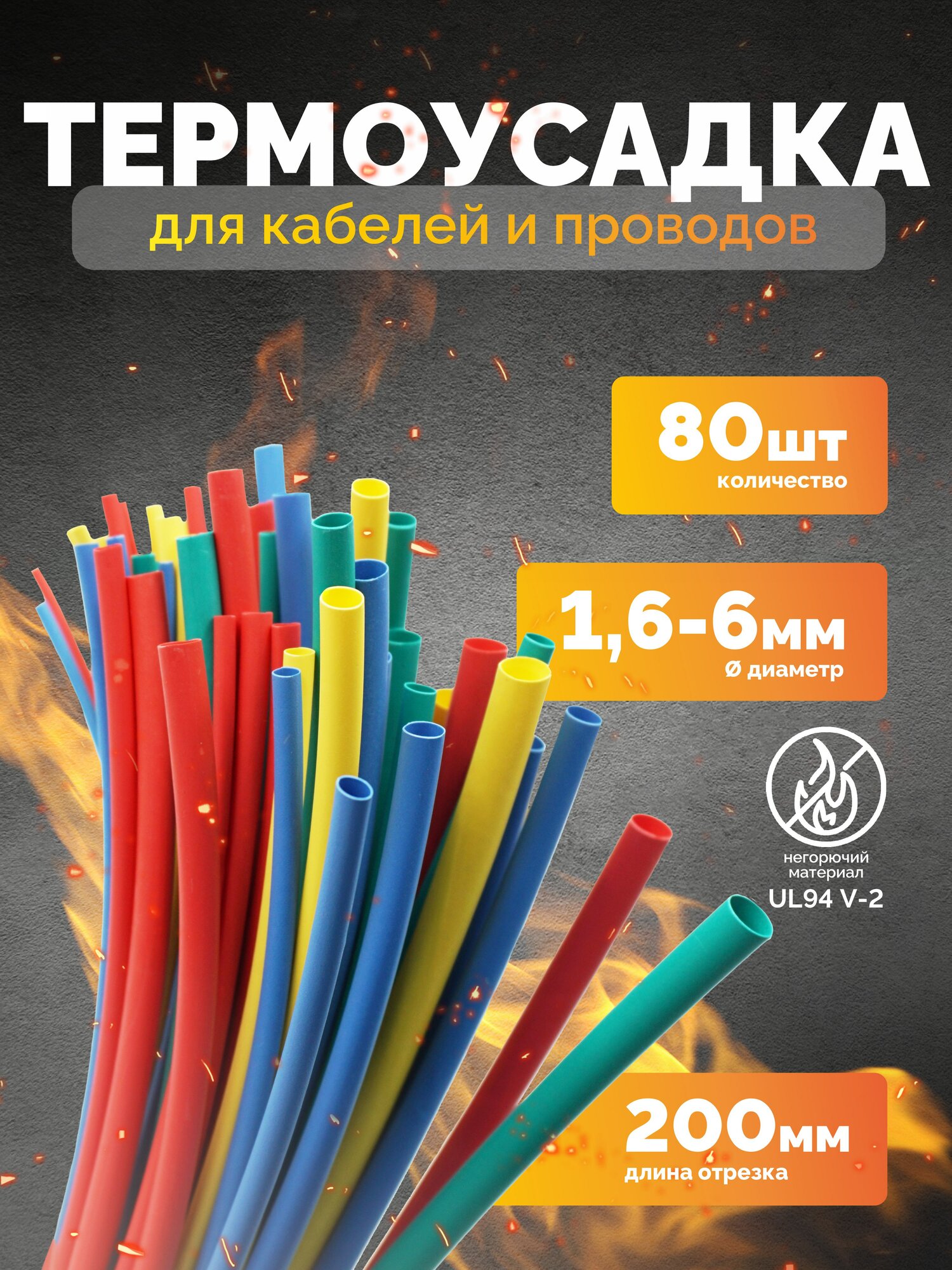 Набор термоусадочных трубок "ЭлектроГуру", 80 штук