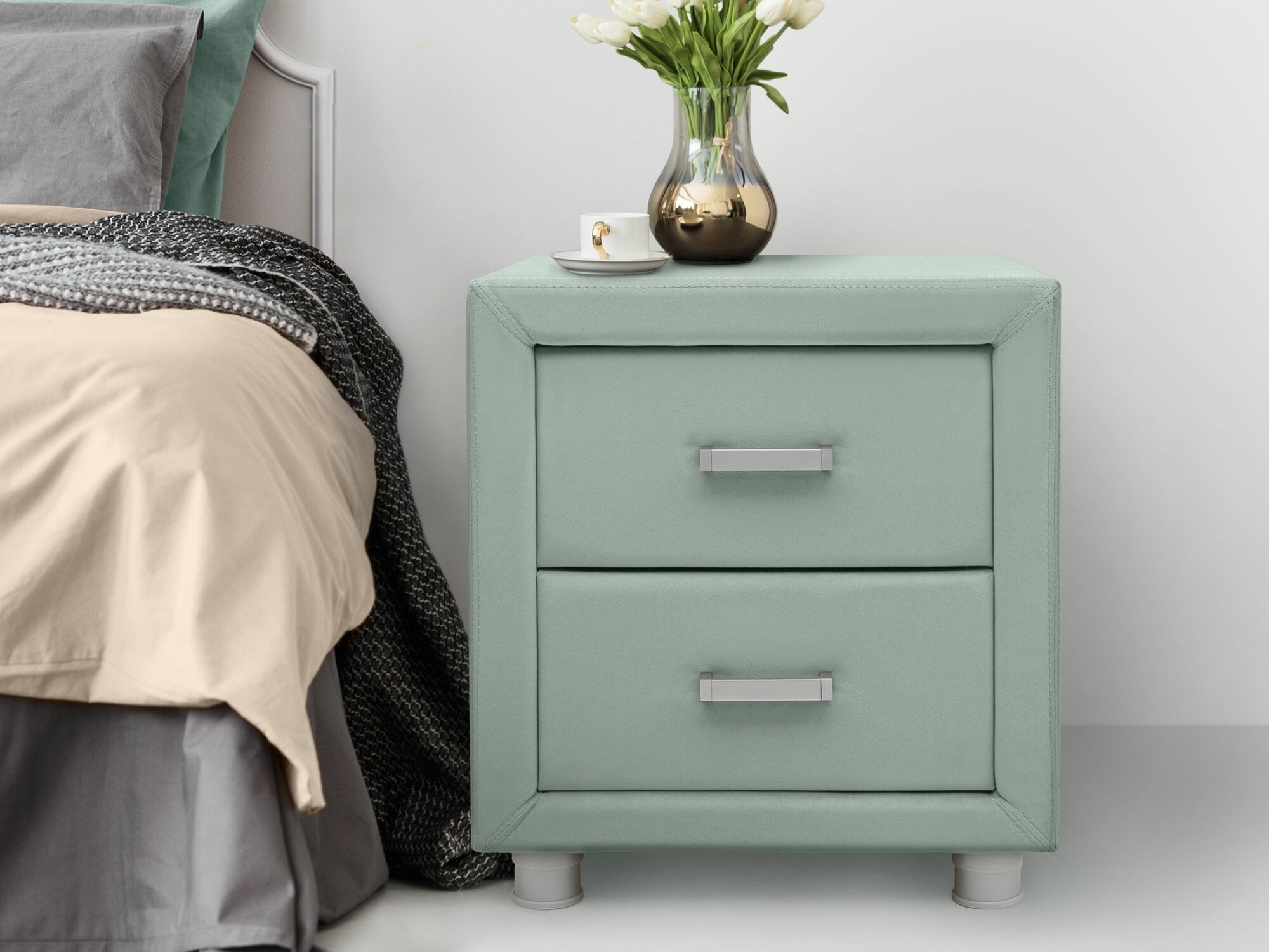 Тумба прикроватная с двумя ящиками Divany shop (велюр Velutto 14)