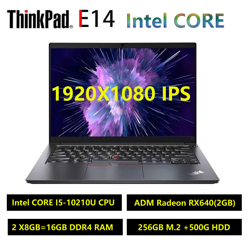 Подержанный ноутбук 14" LENOVO Thinkpad E14 (CORE I5-10210U CPU+2X8GB DDR4 RAM+256G M.2 SSD+HDD+Intel UHD Graphics for 10th Gen Видеокарта +1920X1080 IPS ) Win 10 pro