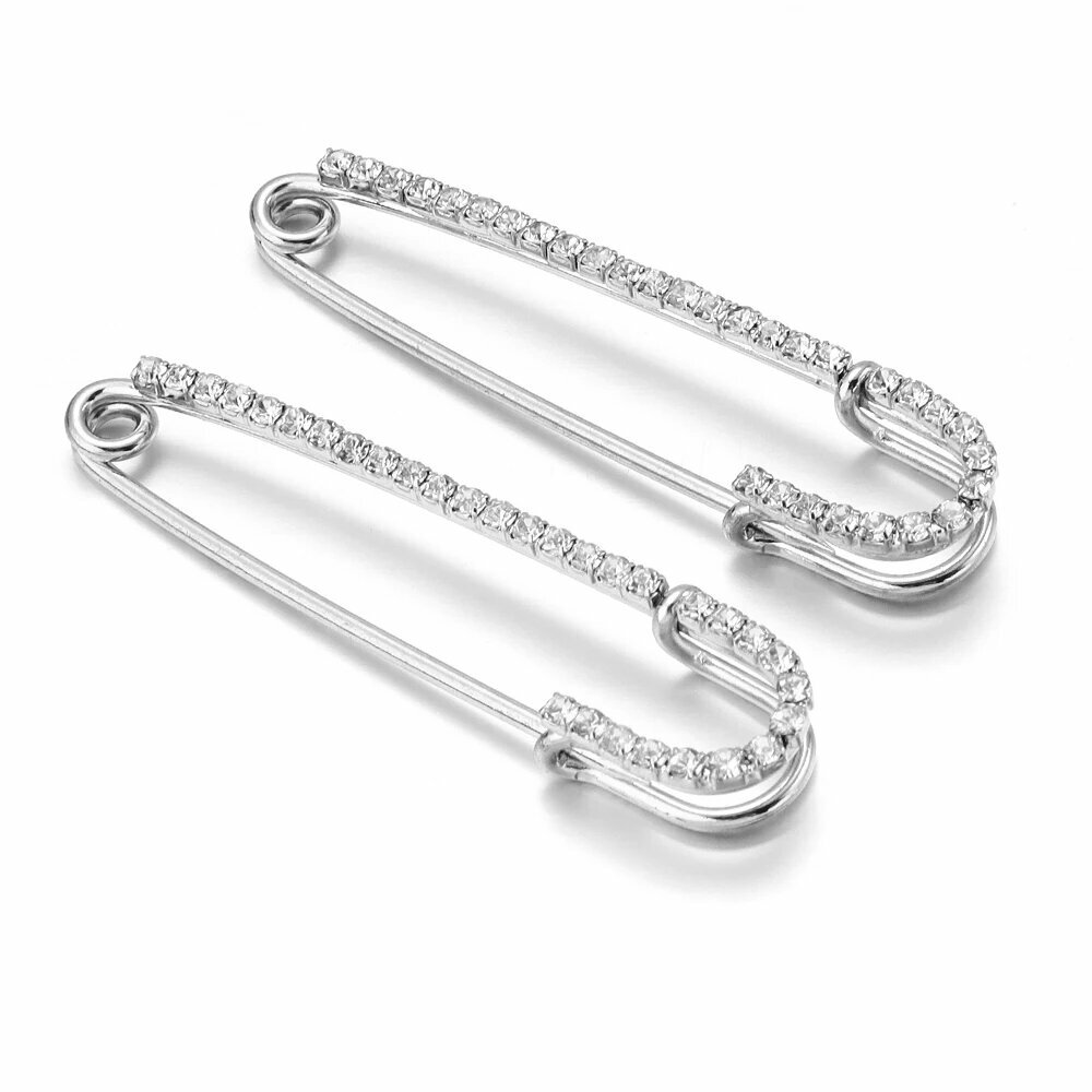 Броши-заколки Safety Pin, 2 шт, серебро, 55x14mm