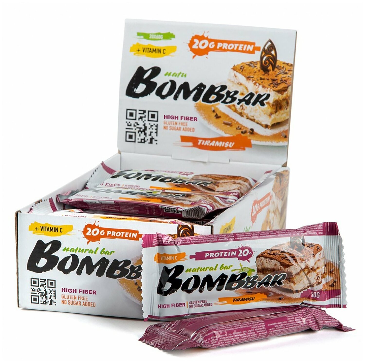 Bombbar Протеиновый батончик неглазированный (20 шт в уп) Упаковка 60 г тирамису
