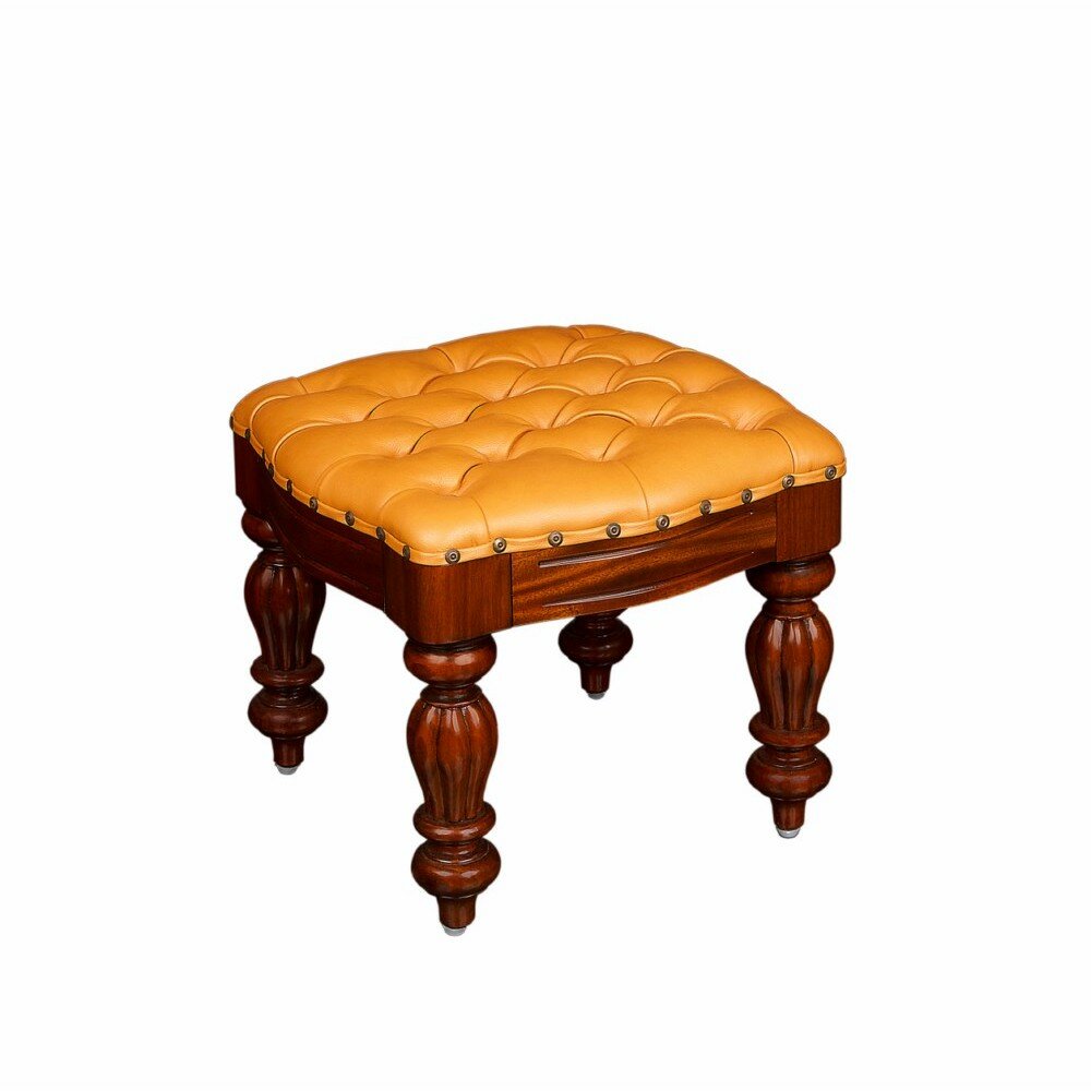 Пуф DOMKORLEONE с кожаной обивкой, красное дерево (mahogany wood), цвет орех NAA (светло-коричневый), высотой 30 см