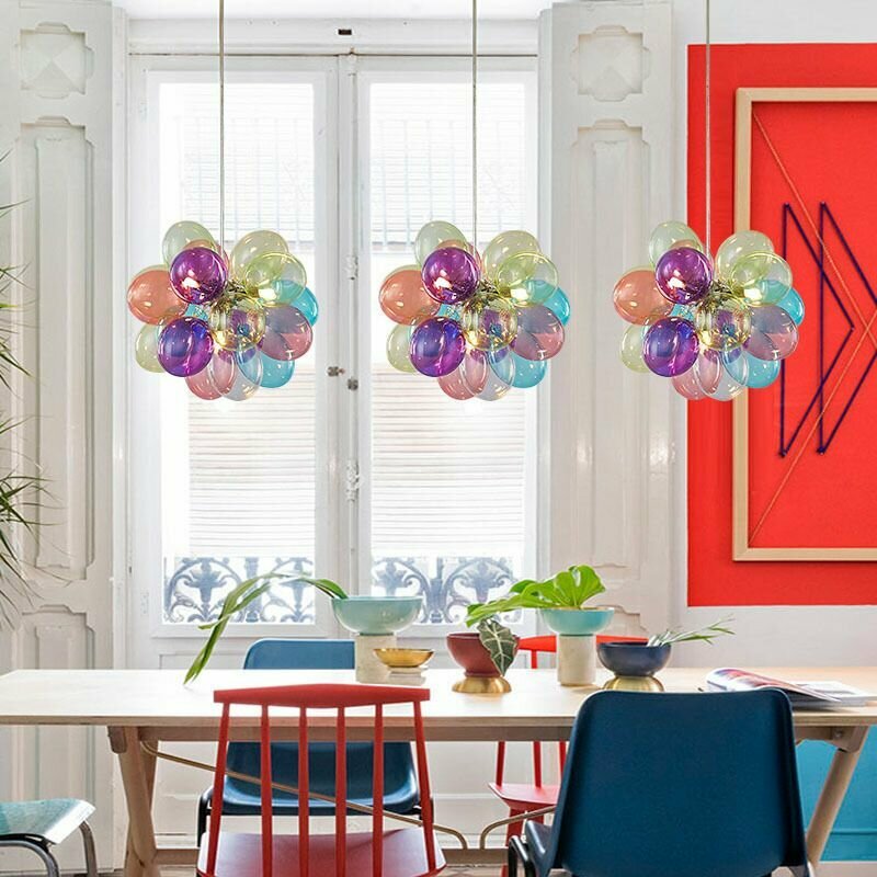 Люстра Потолочная Декоративная Лампа Из Многоголовых Стеклянных Шаров Из Металла И Стекла, Подходящая Для Украшения Гостиной И Столовой.