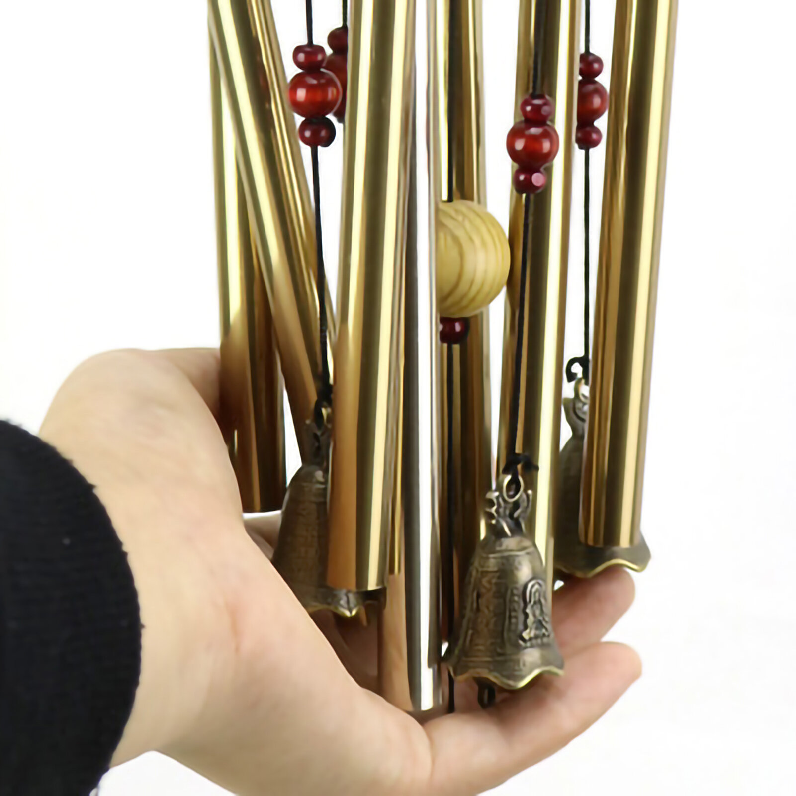 Колокольчик ветра, мульти-алюминиевая труба, деревянная декоративная колокольчик ветра, подарок для кабины, домашней двери, окна, платформы, золотая трубка, форма вентилятора