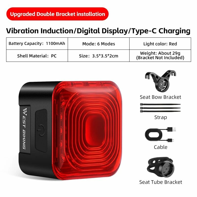 West Biking интеллектуальный задний фонарь для велосипеда IP55 0701462