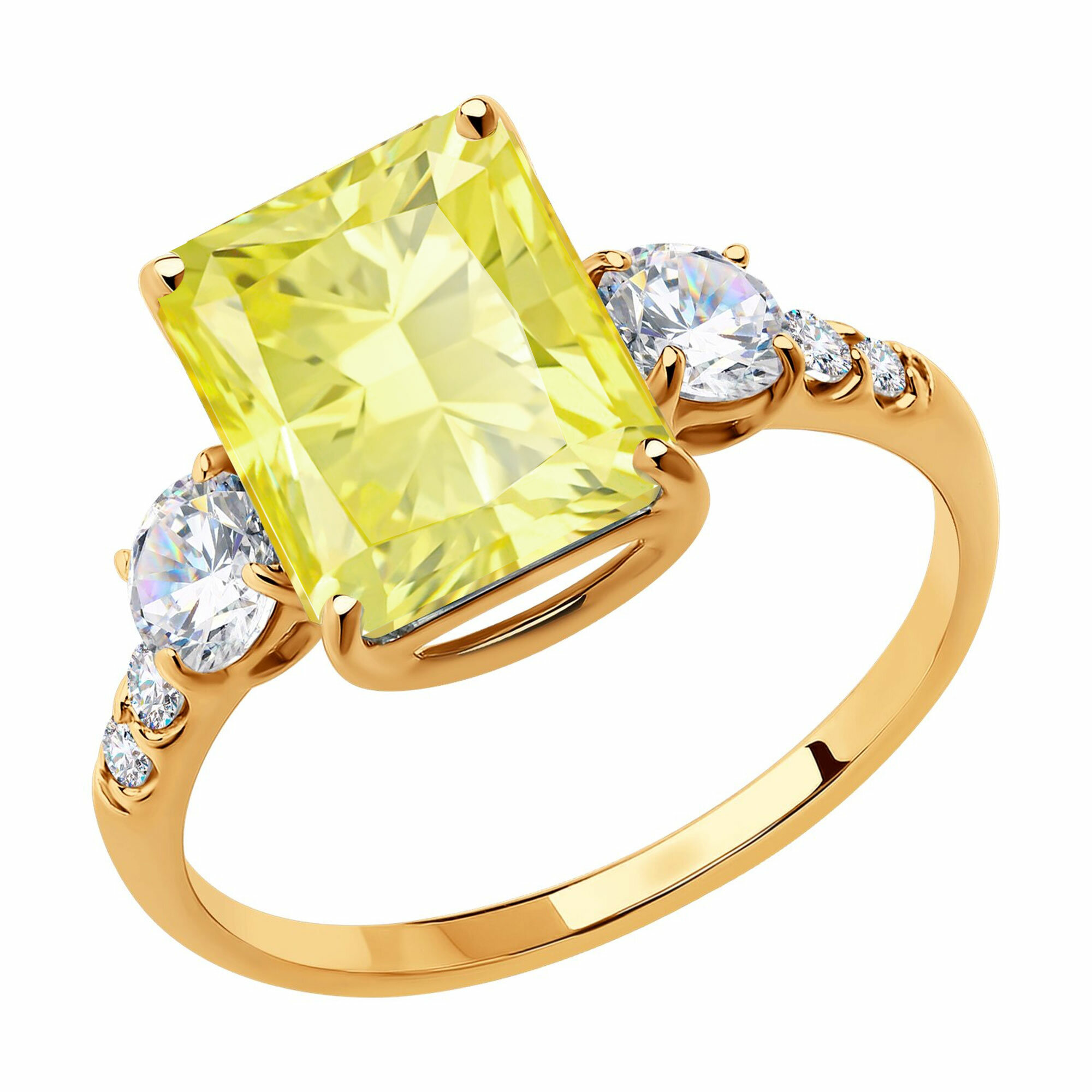 Кольцо, красное золото, 585 проба, кварц, фианит