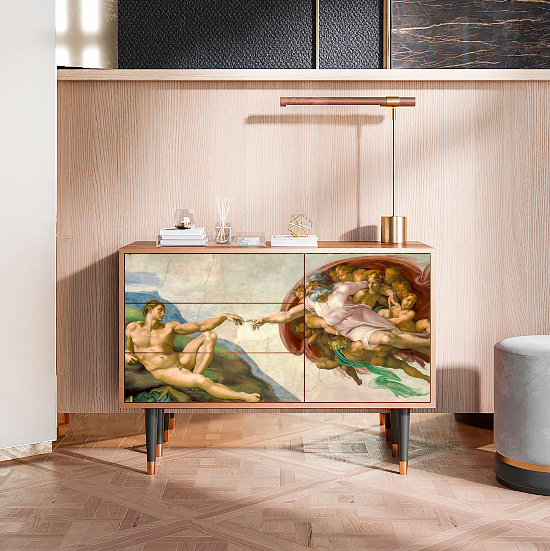Комод - STORYZ - S3 The Creation of Adam by Michelangelo, Размер - 115 x 84 x 41 см, Цвет корпуса - , Орех
