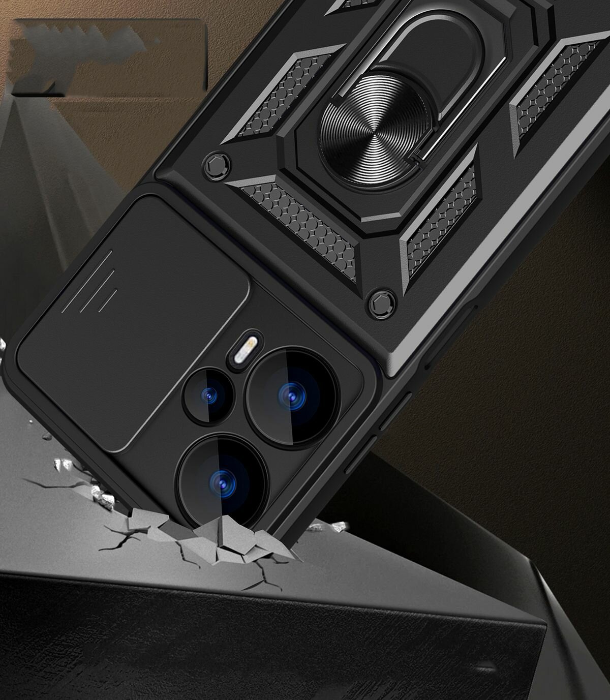 Чехол с кольцом Bumper Case для Poco F5 черный