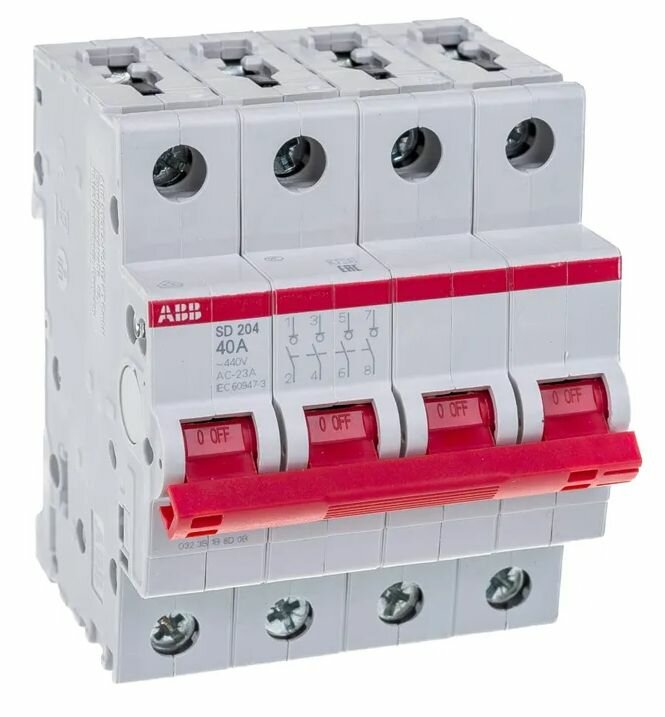 Рубильник ABB 4-х полюсный SD204 40A красный рычаг 2CDD284101R0040
