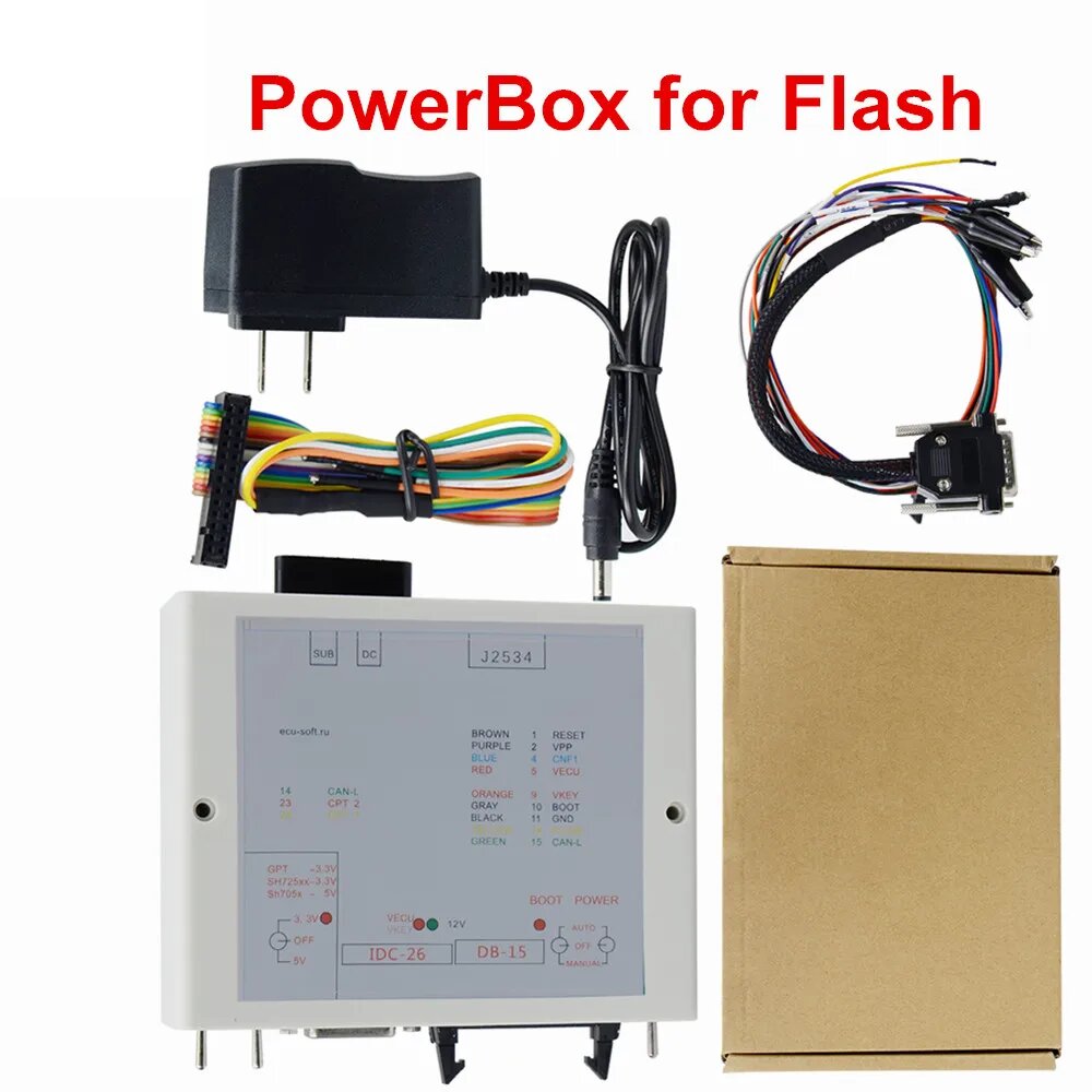 Новейший блок питания для JTAG работает для ECU Openport J2534 Device Box ECU FLASH с полными адаптерами, полный пакет powerbox full